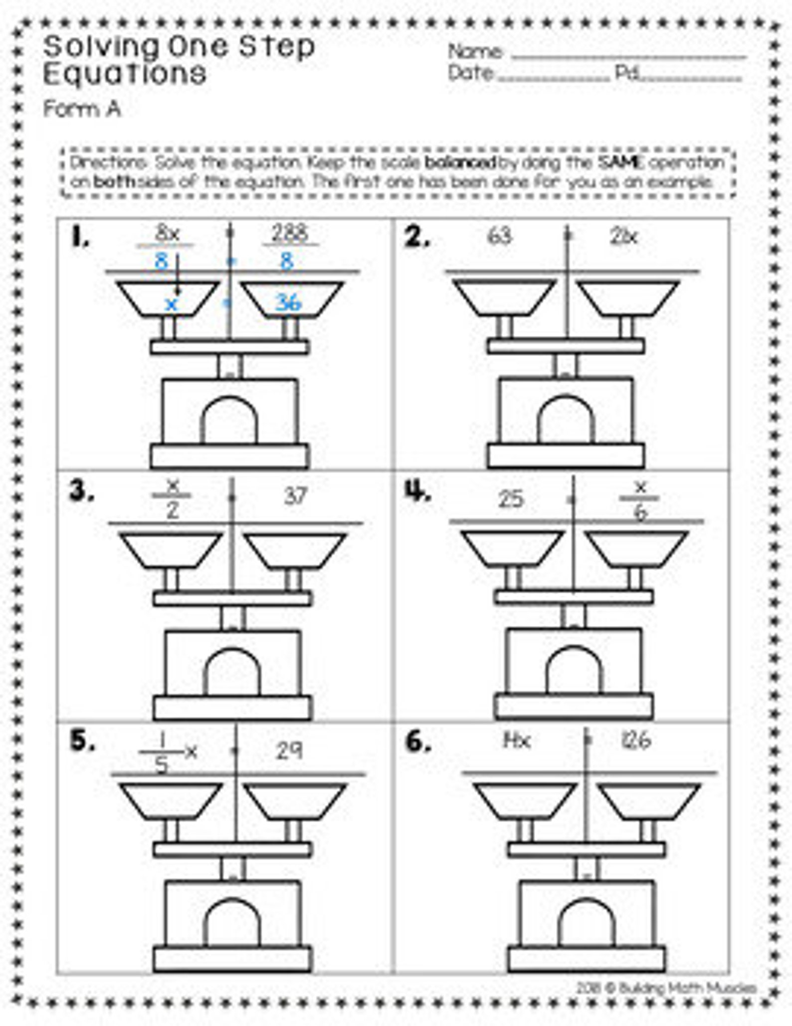 Solving One Step Equations Notes and Practice- Using Multiplication and ...