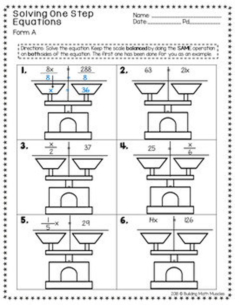 Solving One Step Equations Notes and Practice- Using Multiplication and ...