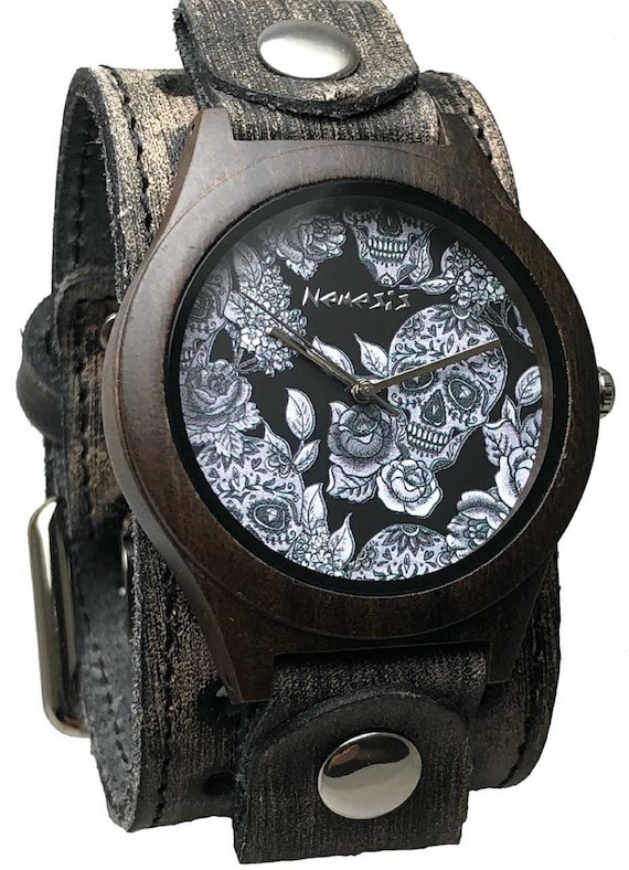 VSTH263S Nemesis Wood Case Tattoo Skull Face Watch With Black - Etsy