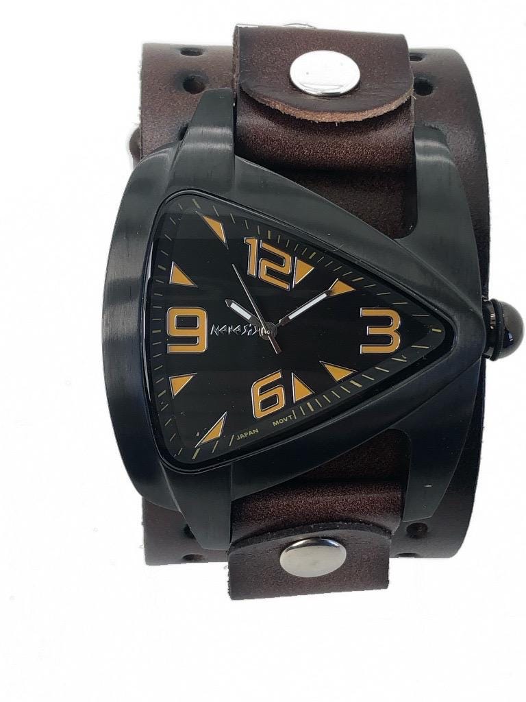 Teardrop Black Watch With Perforated Brown Leather Wide Cuff - Etsy