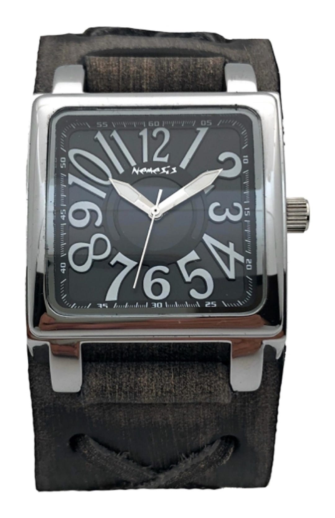 Nemesis Unix Square Case 3 D Dial Watch With Black Vintage X Cuff ...