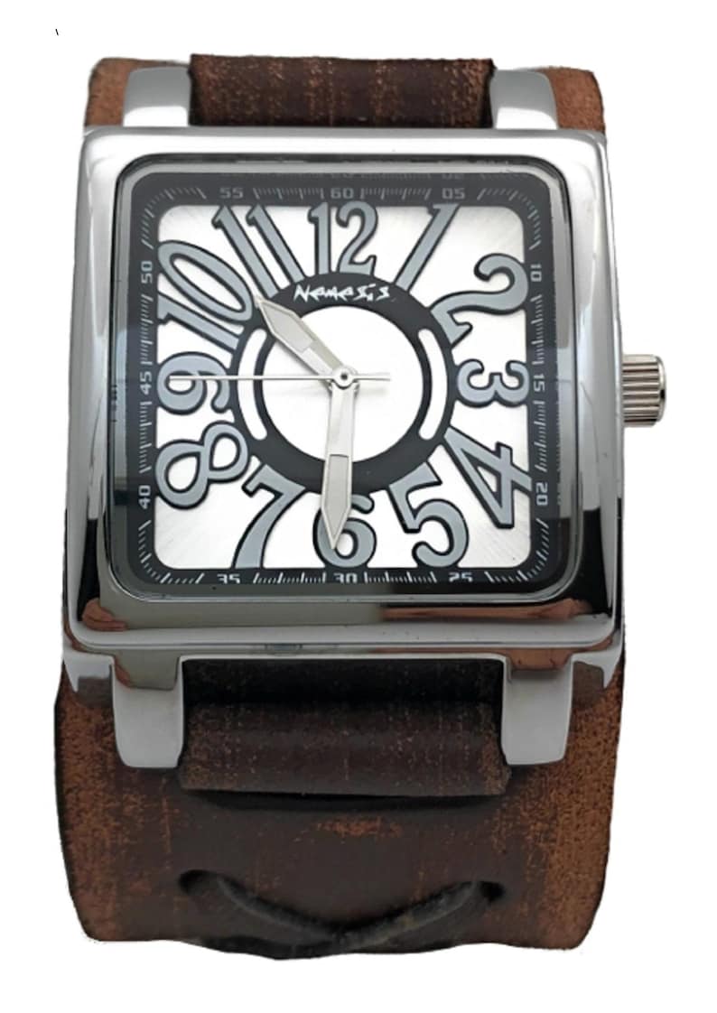 Nemesis Unix Square Case 3 D Dial Watch With Brown Vintage X Cuff ...