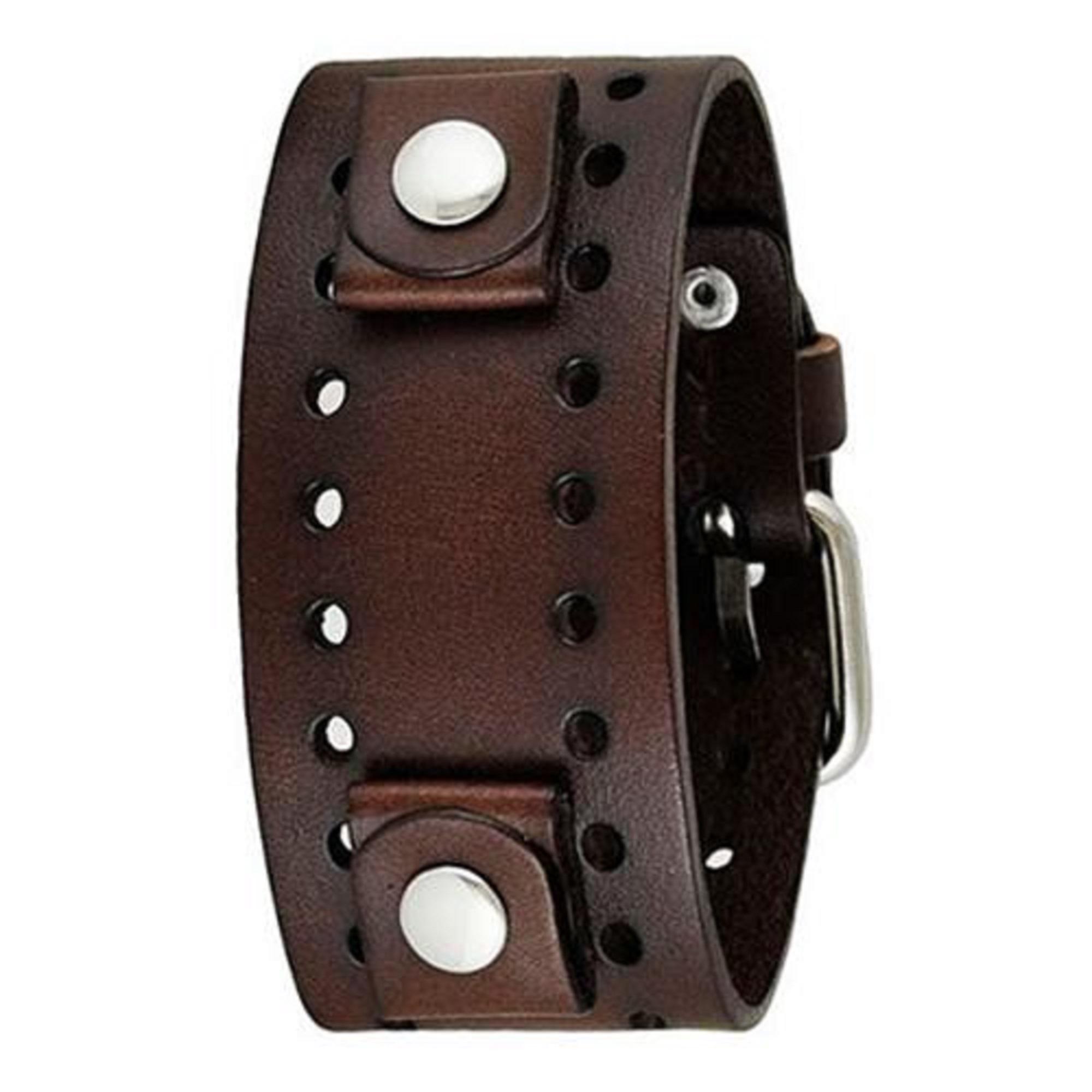 Teardrop Black Watch With Perforated Brown Leather Wide Cuff - Etsy