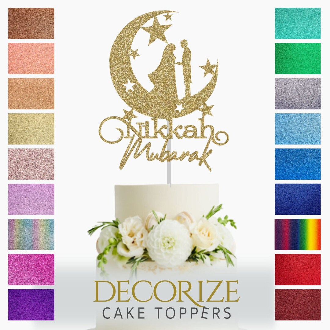 Nikkah Mubarak Glitter Cake Topper for Islamic Wedding Nikaah Cake ...