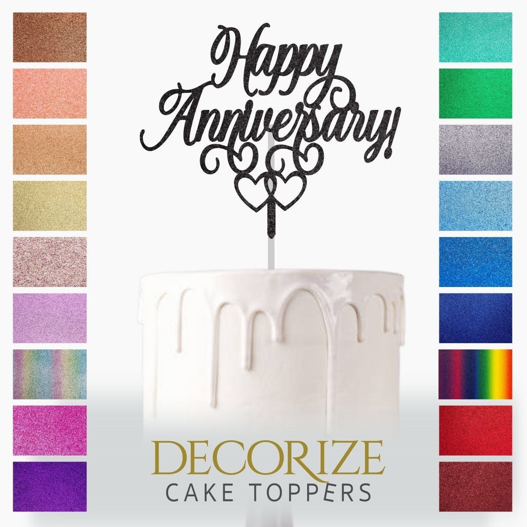 Happy Anniversary Glitter Cake Toppers Wedding Dating Love Marriage ...