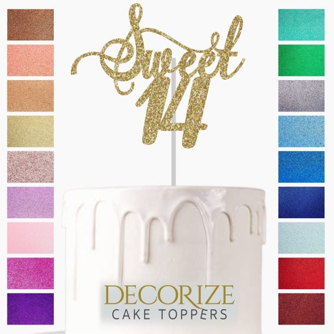 Sweet 14 glitter cake topper Happy Fourteen Birthday Party Cake Baking ...