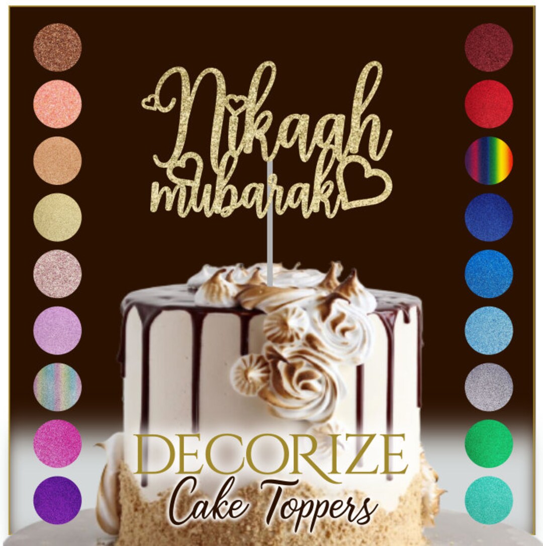 Personalised Nikkah Glitter Cake Topper Nikaah Mubarak Islamic Wedding ...