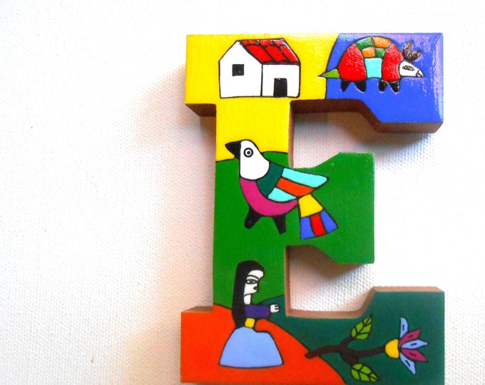 LA PALMA Letter E! Handpainted Wood Letter El Salvador Artisan Folk Art ...