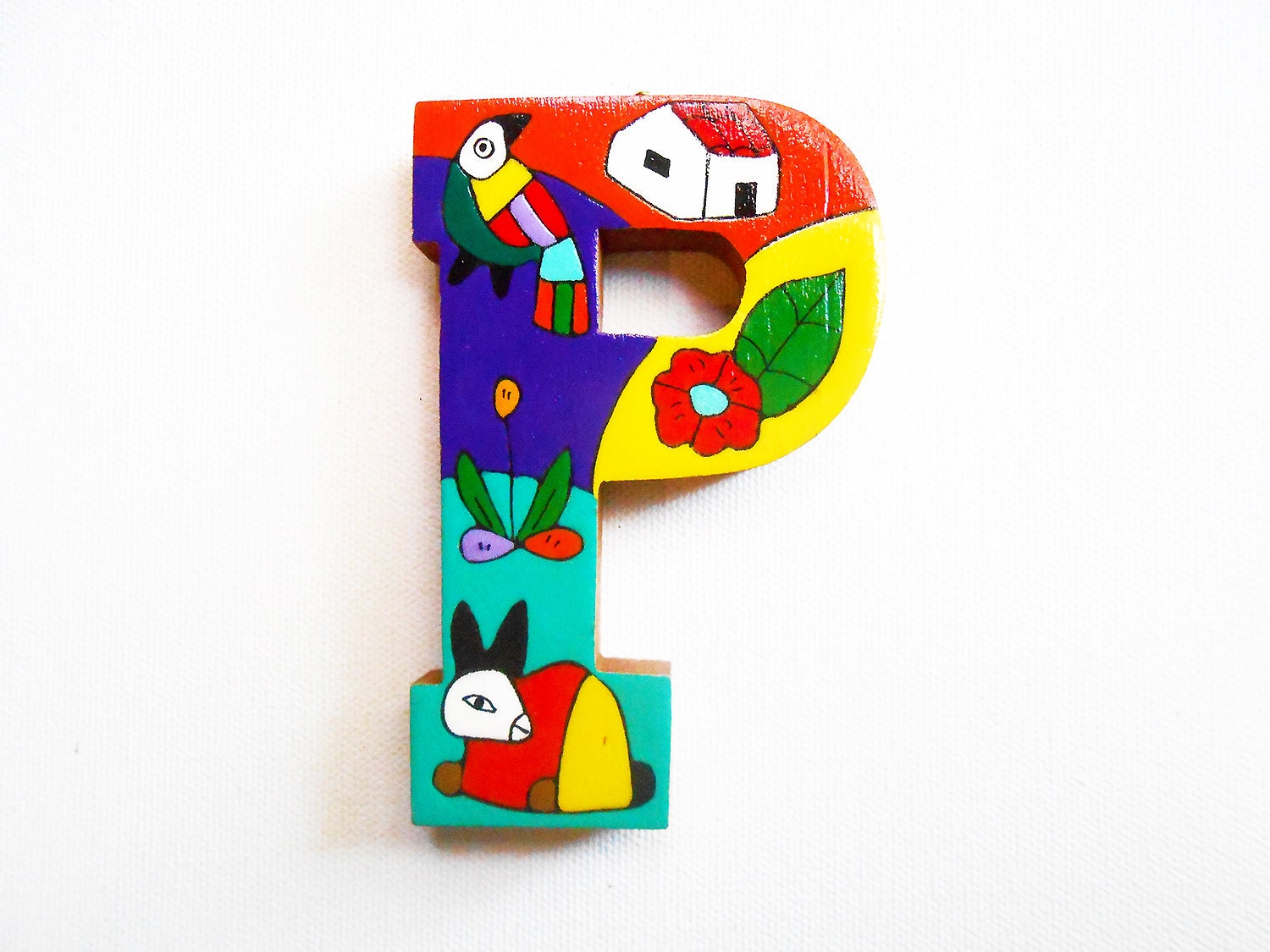 Artisanal Block Letter P From El Salvador 4 Handpainted Natural Wood ...