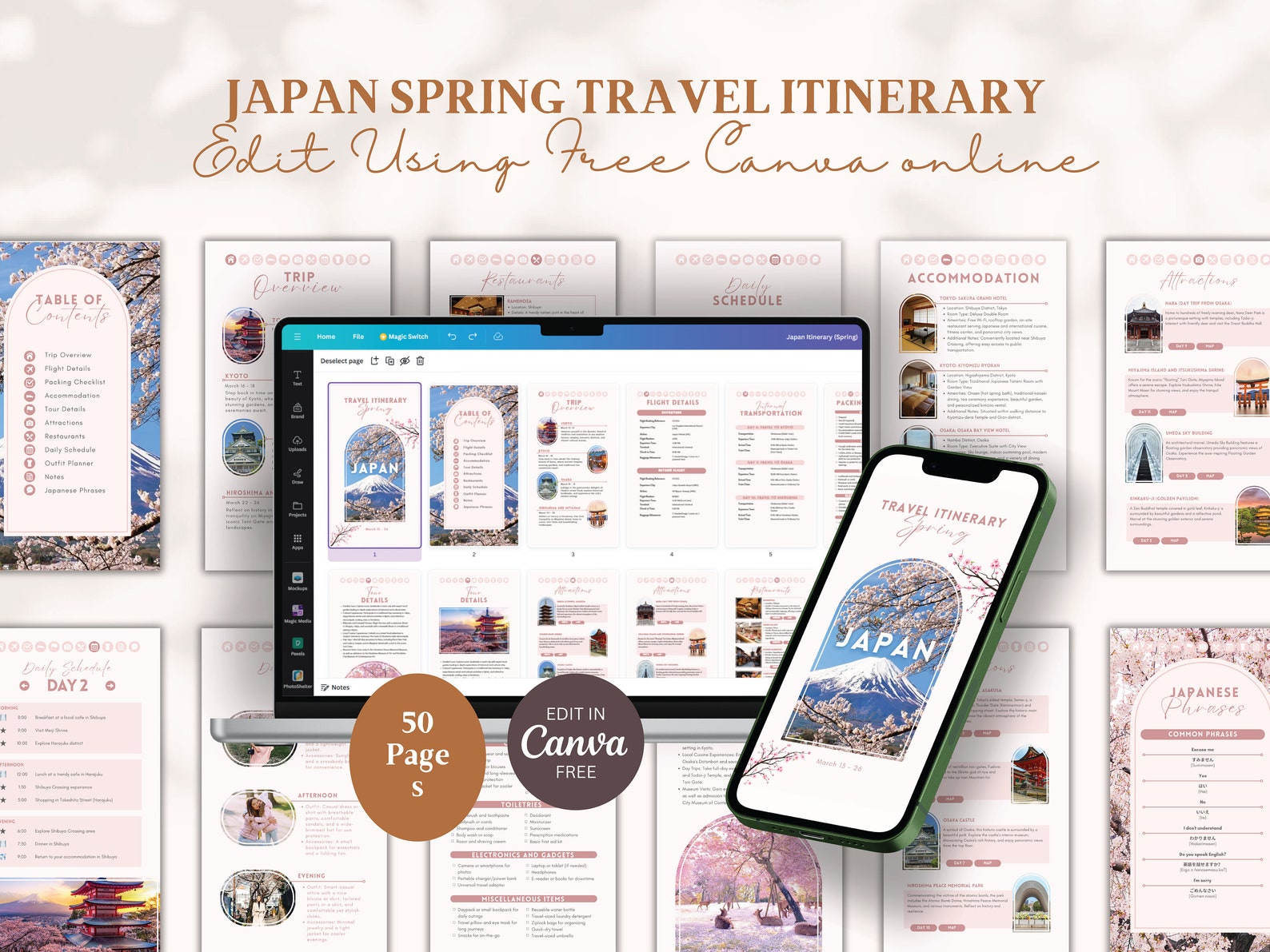 Editable Japan Travel Itinerary Template, Japan Spring Travel, Travel ...