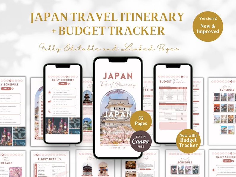 Japan Travel Itinerary: Budget Tracker, Printable Travel Planner (canva ...