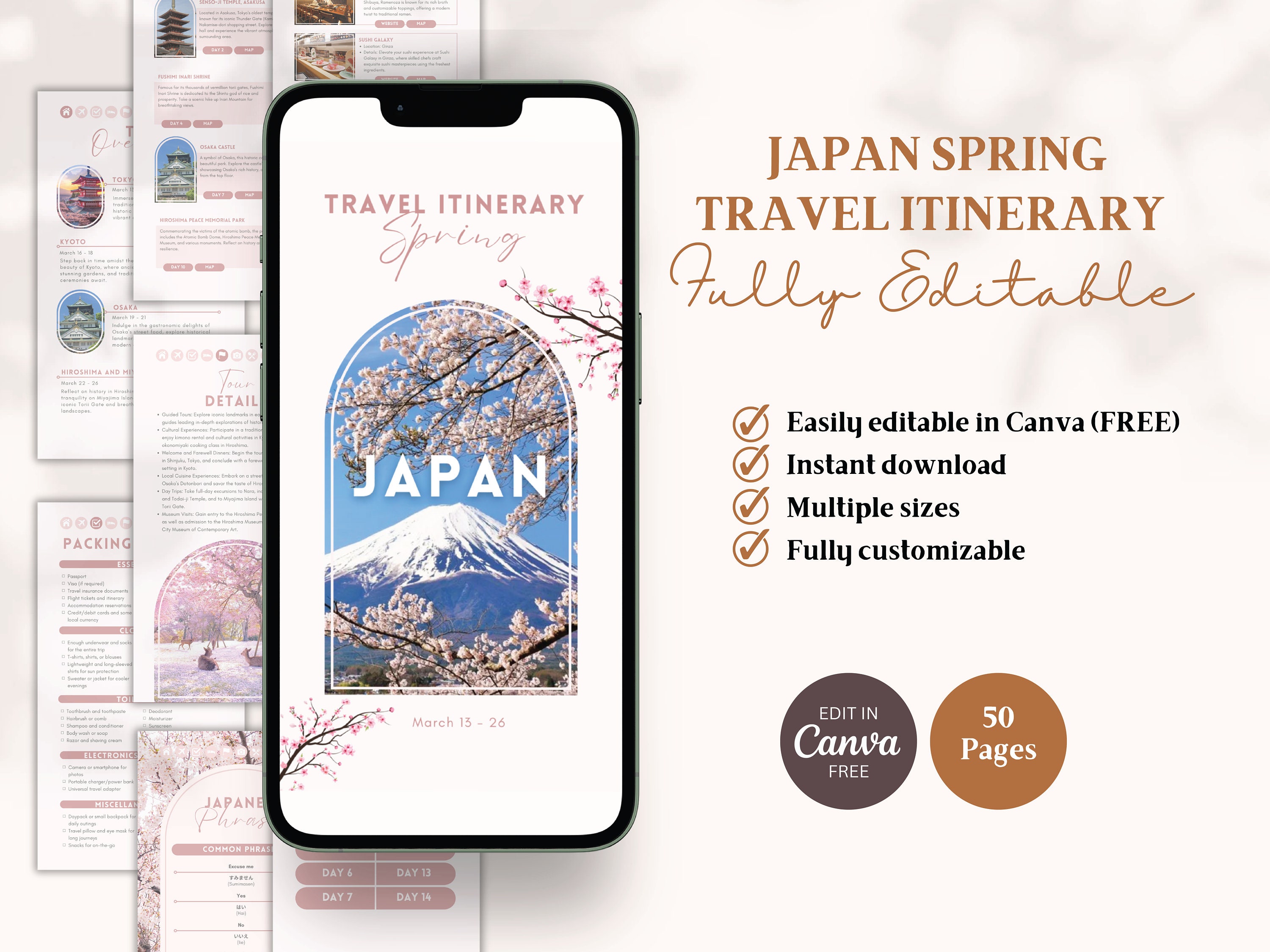 Editable Japan Travel Itinerary Template, Japan Spring Travel, Travel ...