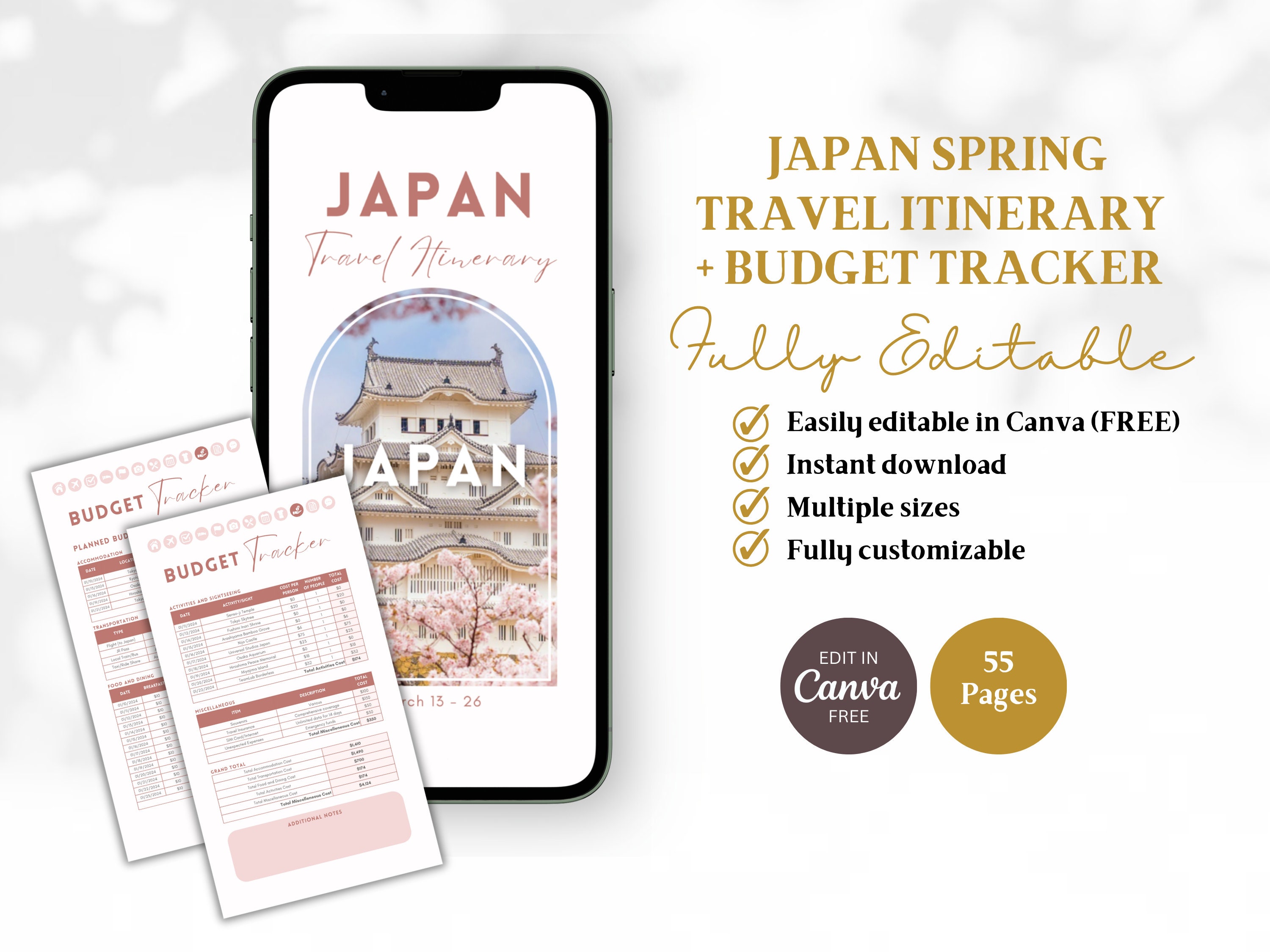 Japan Travel Itinerary With Budget Tracker, Japan Travel, Travel ...