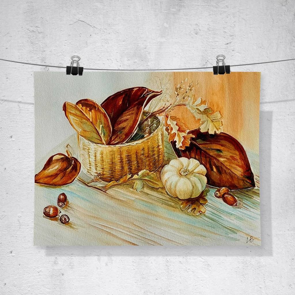 Autumn Leaves Original Watercolor Painting, Original Kitchen Fall Wall ...