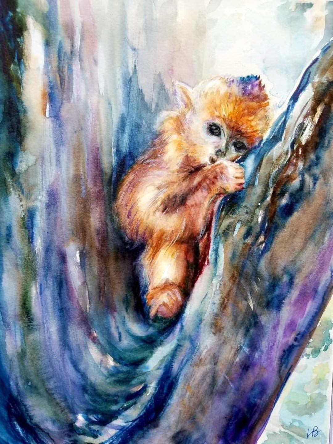 Baby Monkey Original Watercolor Painting, Animal Original Painting ...