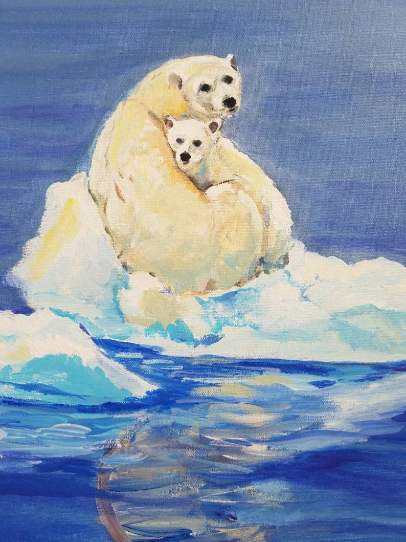 Polar Bear Original Acrylic Painting, Animal Original Painting, Bright ...