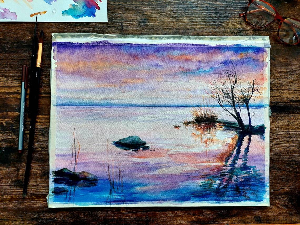 Sunrise Watercolor Original Sunrise Painting Nature Inspired - Etsy