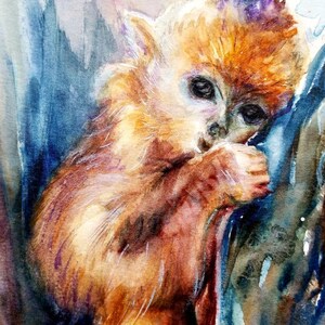 Baby Monkey Original Watercolor Painting, Animal Original Painting ...
