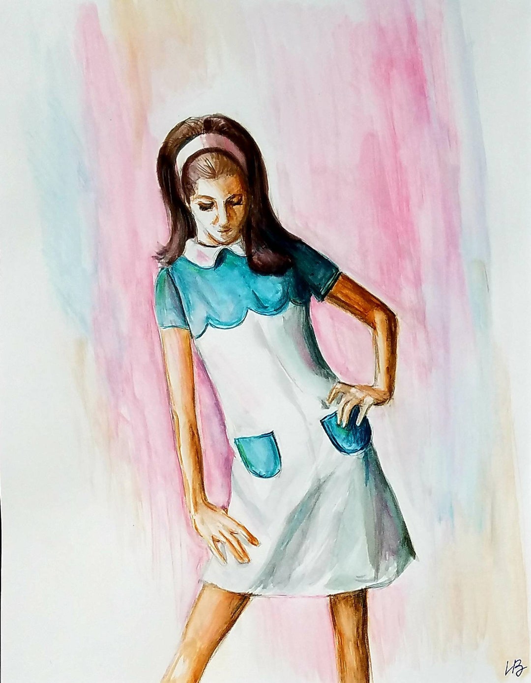 Original 70s Fashion Illustration: Watercolor Pencil Drawing (11x14 ...