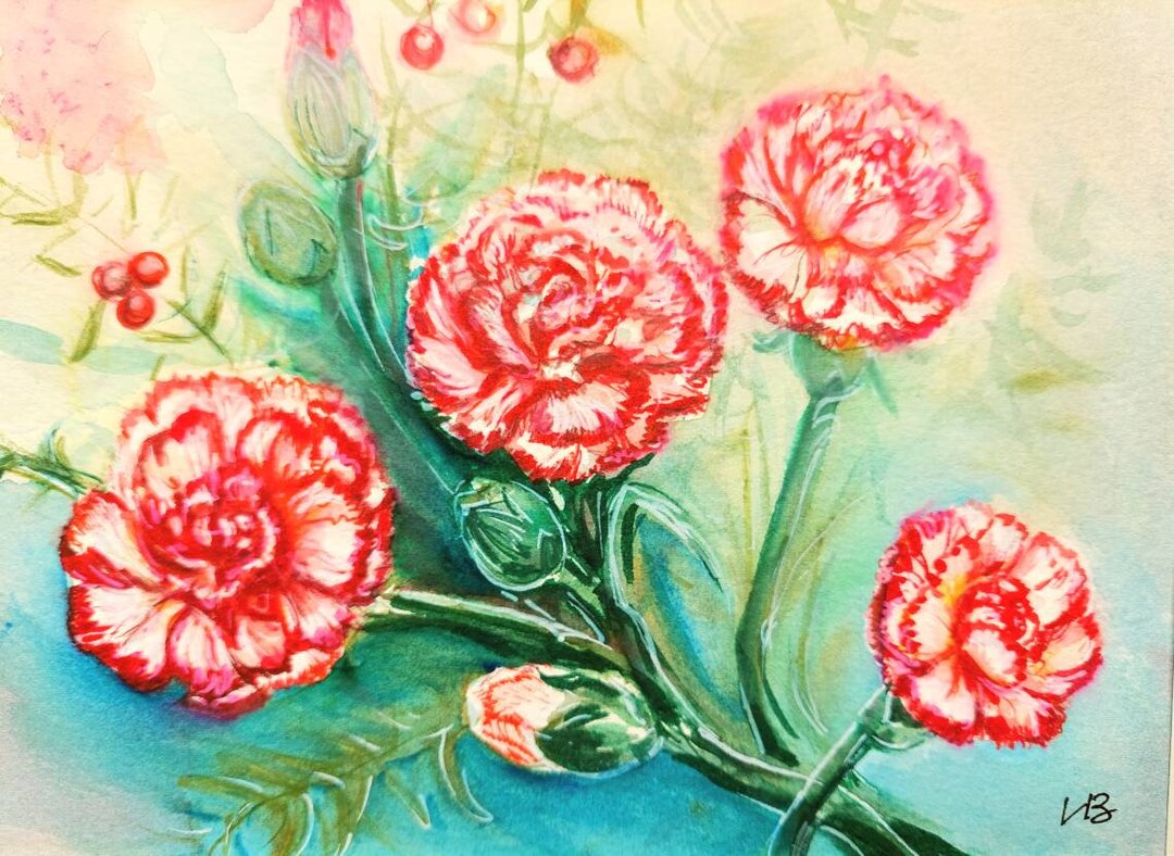 Carnations Watercolor Painting: Original Floral Botanical Art (8x10 ...