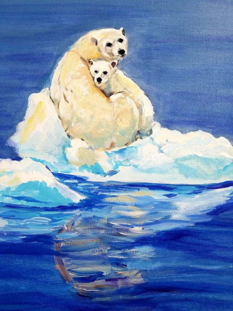 Polar Bear Original Acrylic Painting, Animal Original Painting, Bright ...