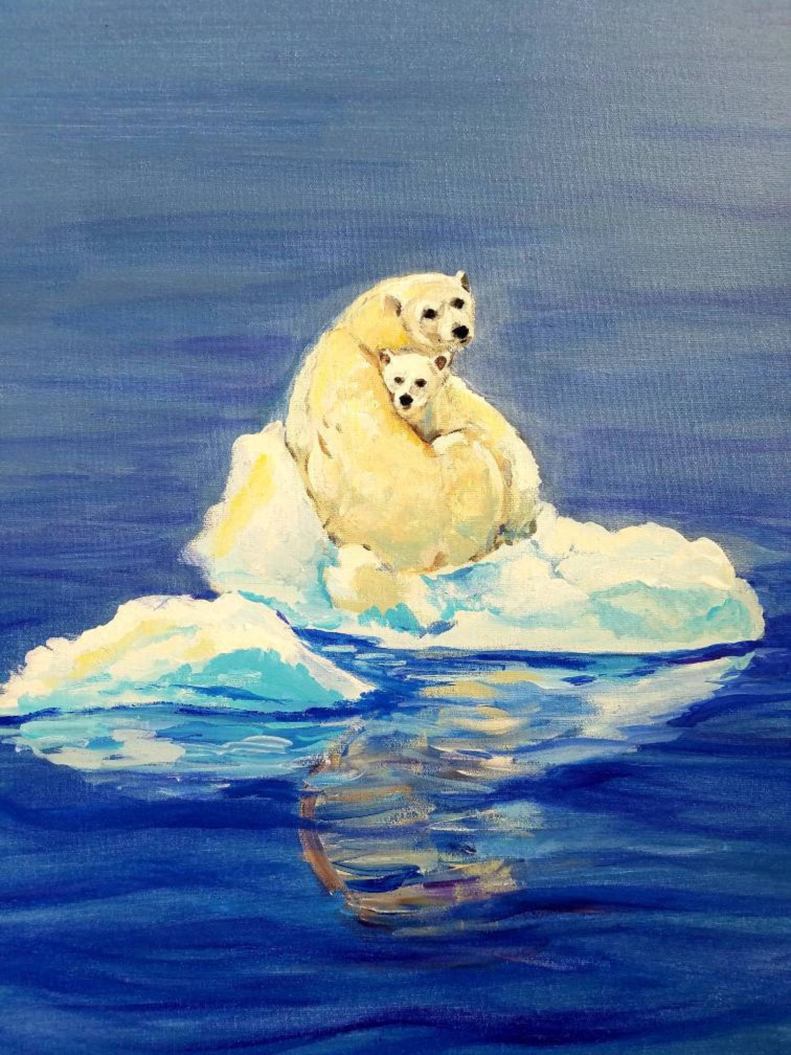 Polar Bear Original Acrylic Painting, Animal Original Painting, Bright ...
