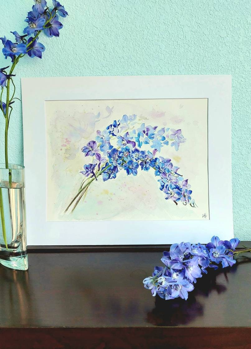 Delphinium Original Watercolor Painting, Botanical Watercolor, Larkspur ...