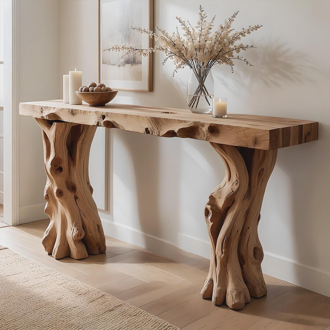 Rustic Solid Wood Console Table, Handmade Farmhouse Entryway Hallway ...
