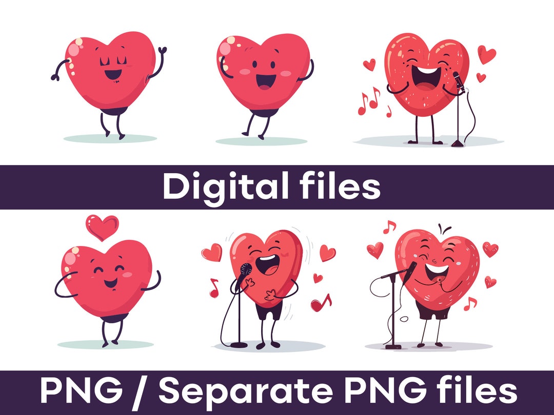 Hearts Singing and Dancing PNG Files | Digital Downloads | Separate Png ...