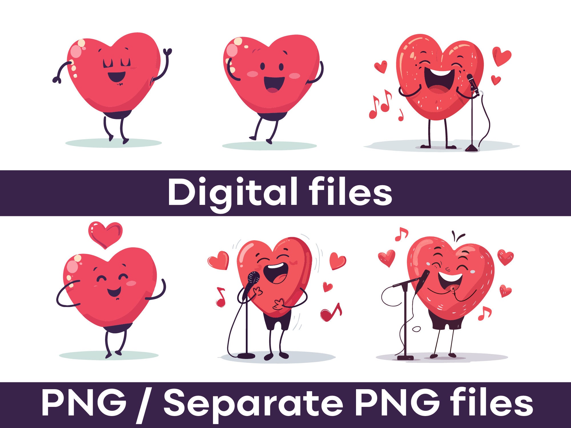 Hearts Singing and Dancing PNG Files | Digital Downloads | Separate Png ...