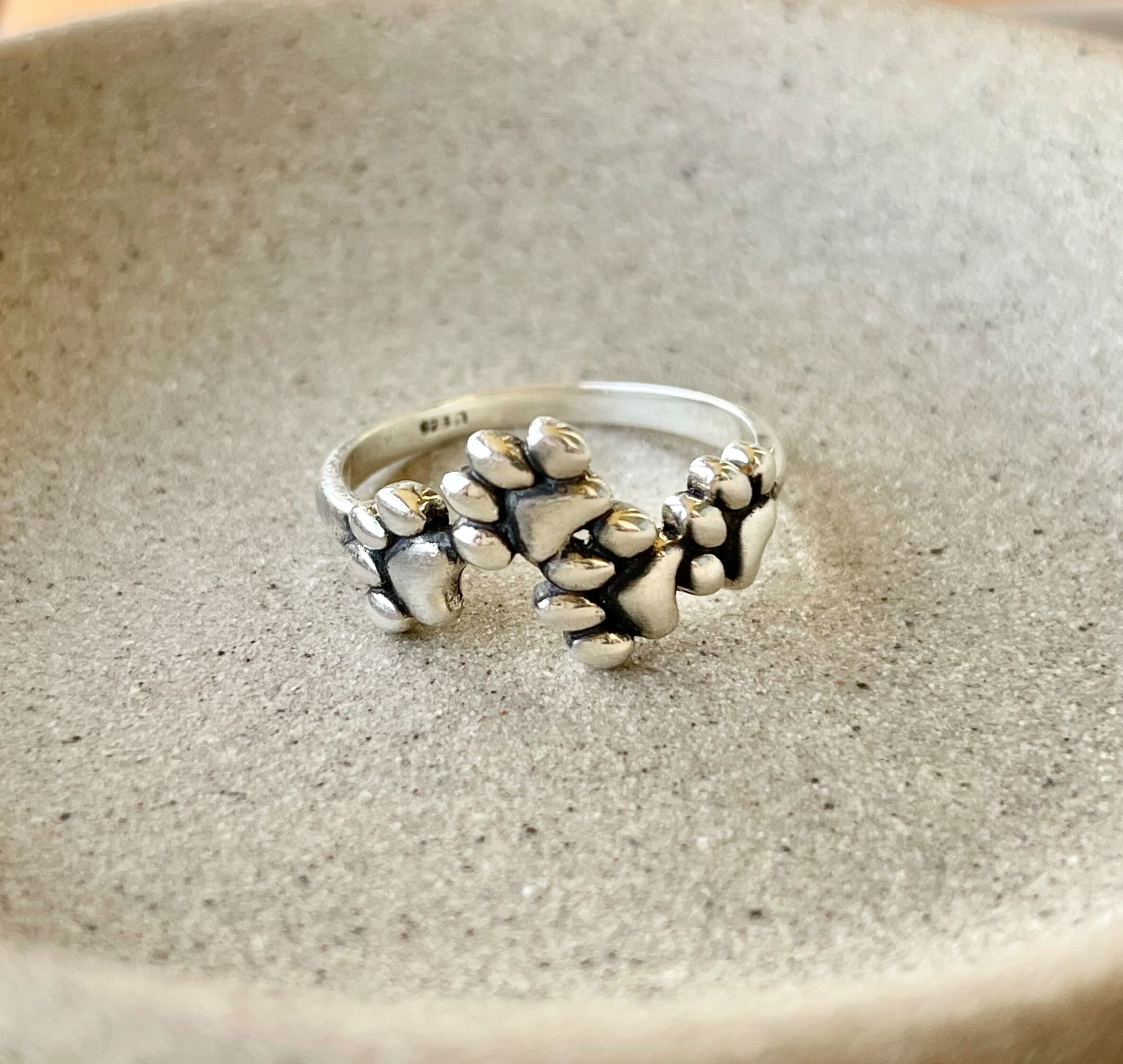 Paw Prints Ring, Dog Ring, Silver Paw Ring, Pet Memorial Jewelry, Pet ...