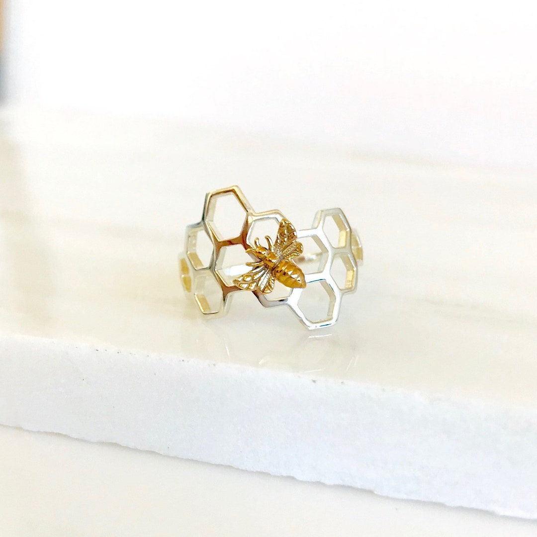 Bee Ring, Honeycomb Ring, Bee Keeper Ring, Honey Bee Jewelry, Bee ...