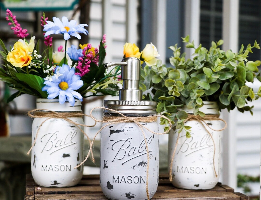 Painted Mason Jar, Farmhouse Mason Jar, Farmhouse Decor, Rustic Decor ...