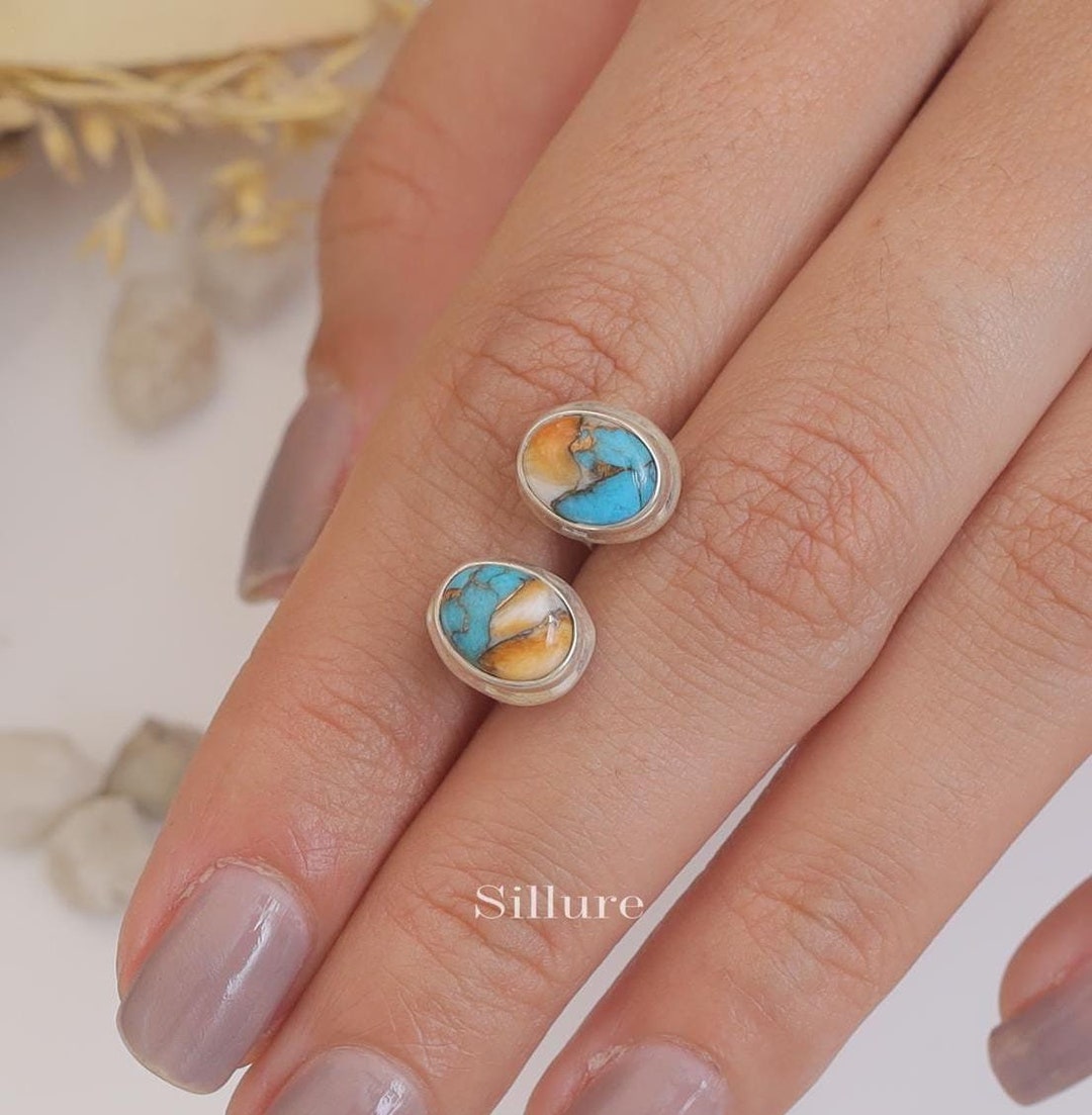 Oyster Turquoise Studs - 925 Sterling Silver Studs Earrings - Handmade Gemstone Studs - Women ...