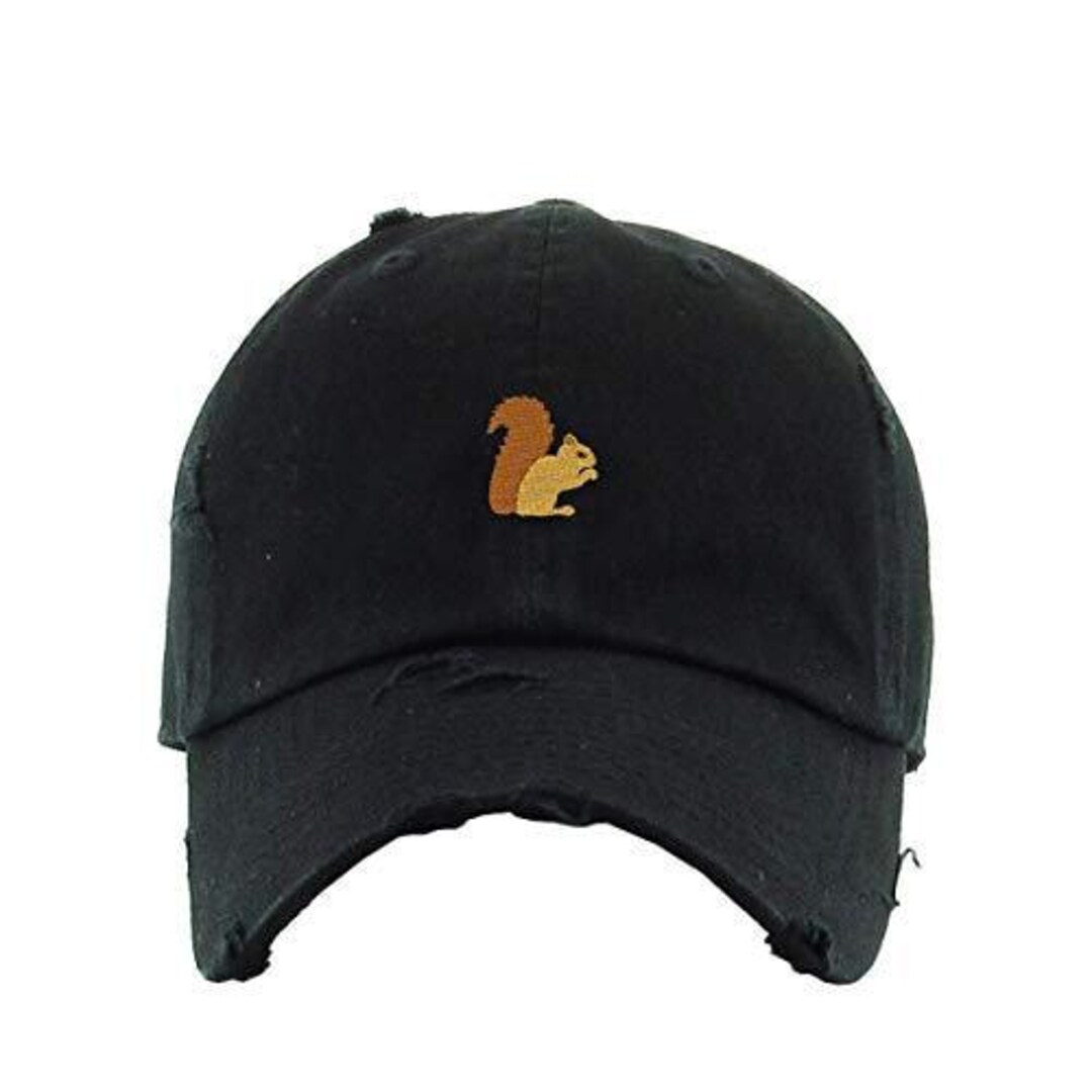Squirrel Vintage Baseball Cap Embroidered Cotton Adjustable Distressed ...