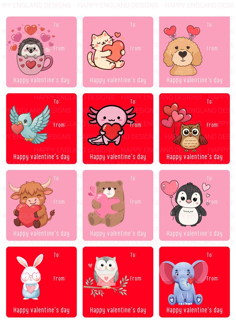 Printable Kids Valentine Cards, Animal School Exchange (PDF & PNG ...