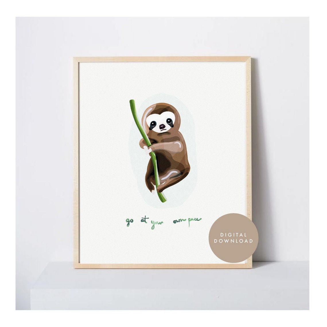 Printable Design, "go at Your Own Pace", Sloth, Digital Illustration ...
