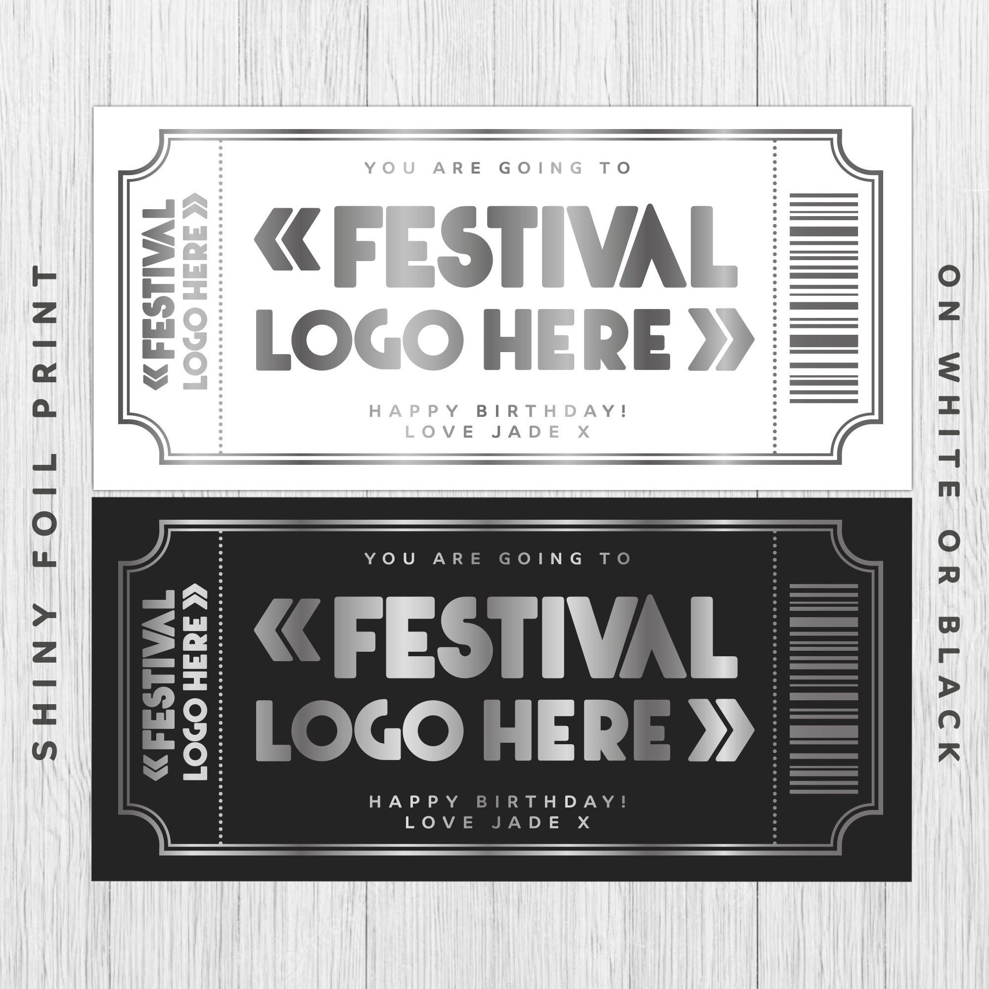 Personalised Foil Festival Keepsake Ticket Voucher, Surprise Customised ...