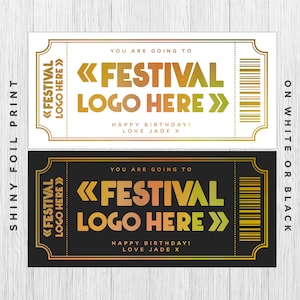 Personalised Foil Festival Keepsake Ticket Voucher, Surprise Customised ...