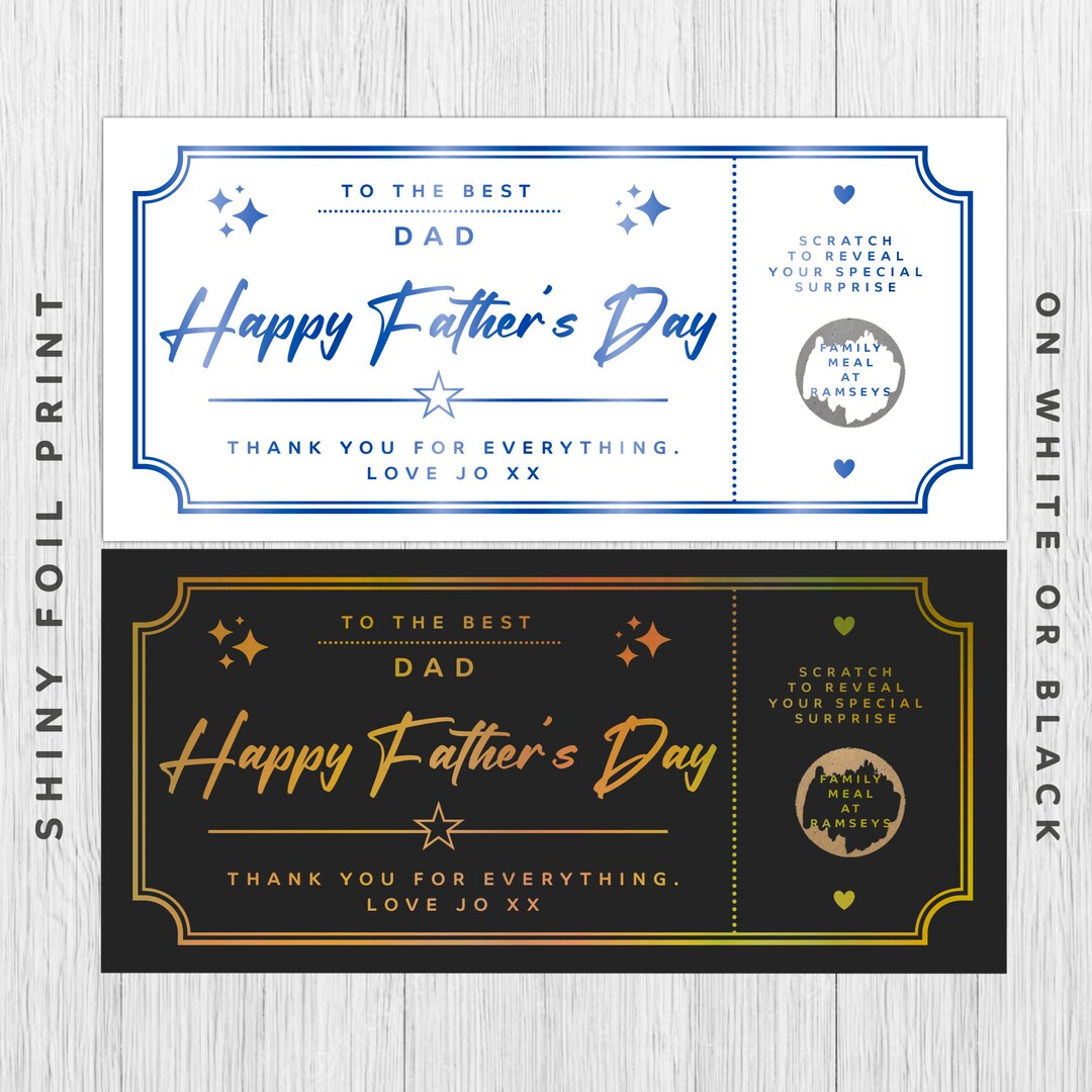 Father's Day Surprise Gift Voucher, Scratch Card, Foil Personalised ...