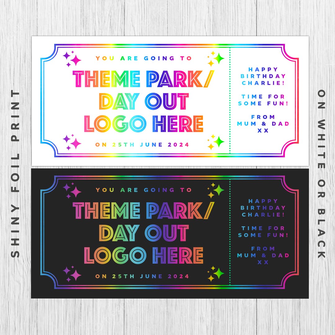 Personalised Foil Surprise Day Out Keepsake Ticket Voucher, Theme Park ...
