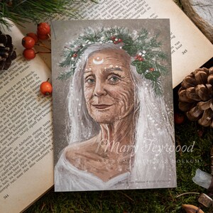 Card Yule/christmas Snow Moon Crone Fantasy Art Print on Sustainable ...