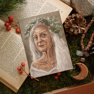 Card Yule/christmas Snow Moon Crone Fantasy Art Print on Sustainable ...