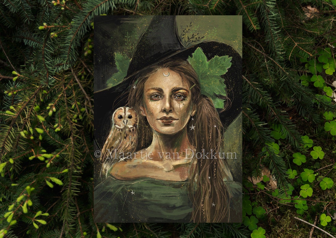 Card - Forest Witch With Owl - Fantasy Art Printed on Sustainable Paper ...