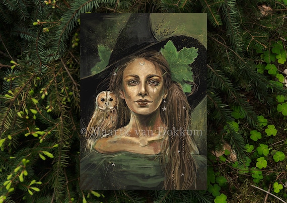 Card Forest Witch With Owl Fantasy Art Printed on - Etsy