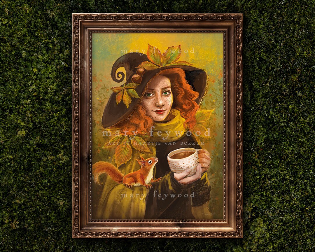 Poster - Autumn/mabon Tea Witch - Fantasy Art Print on Sustainable ...