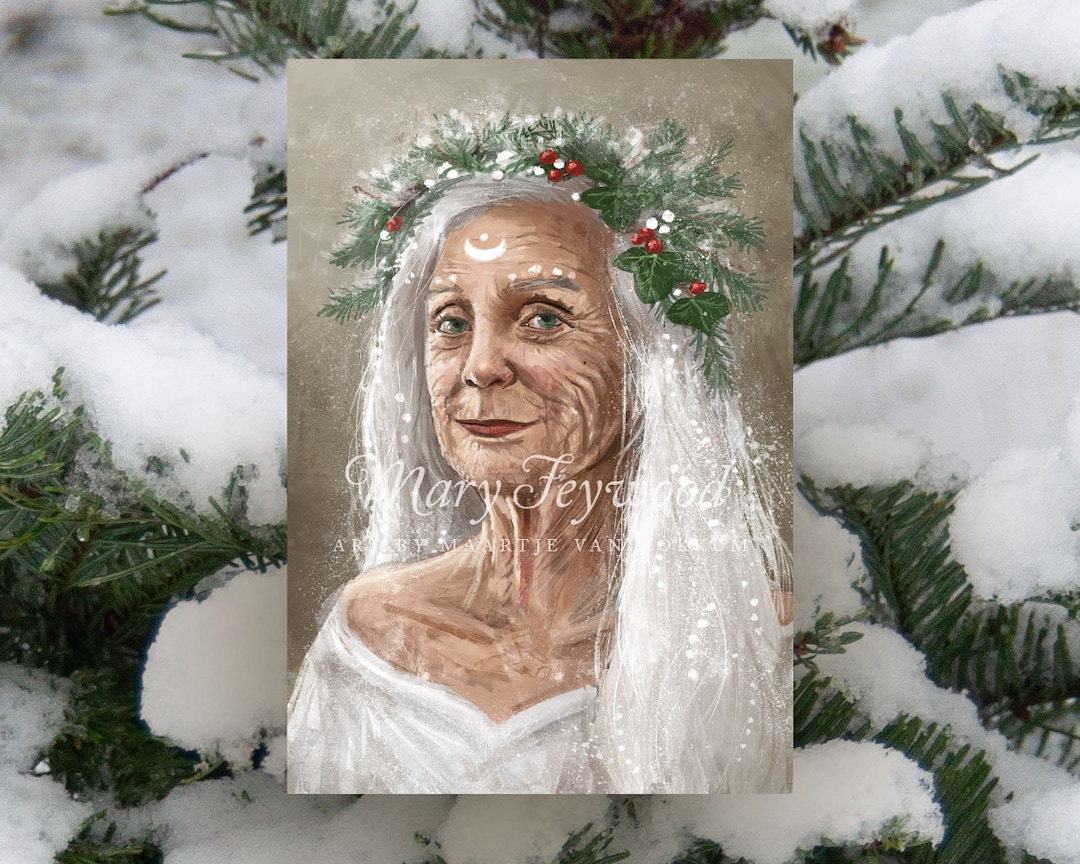 Card Yule/christmas Snow Moon Crone Fantasy Art Print on - Etsy