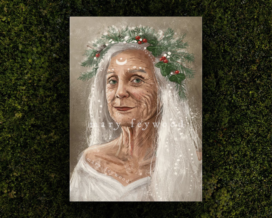 Card Yule/christmas Snow Moon Crone Fantasy Art Print on Sustainable ...