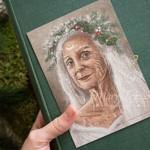 Card Yule/christmas Snow Moon Crone Fantasy Art Print on Sustainable ...