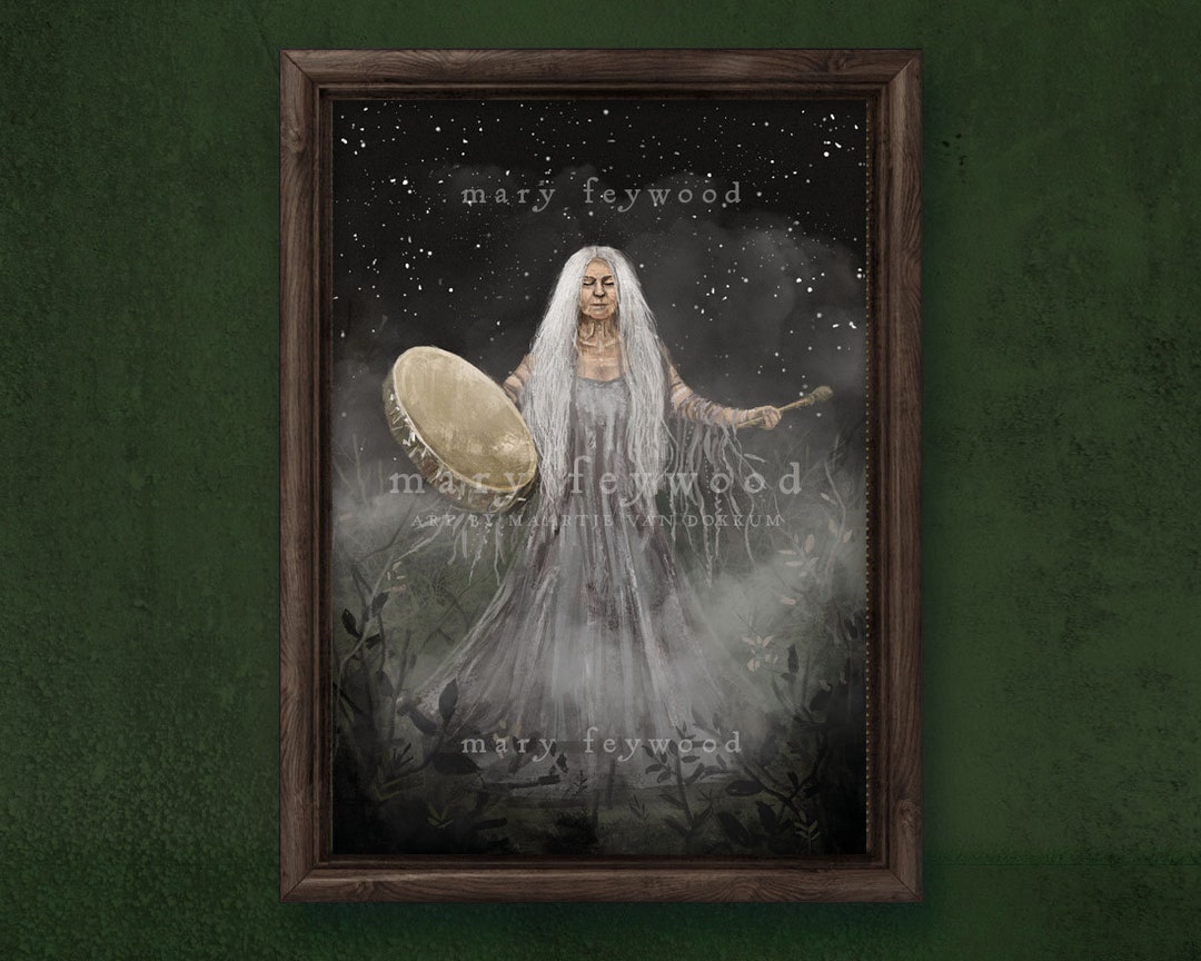 Poster - Shaman Drum Crone - Witchy Art Print on Sustainable Paper by ...